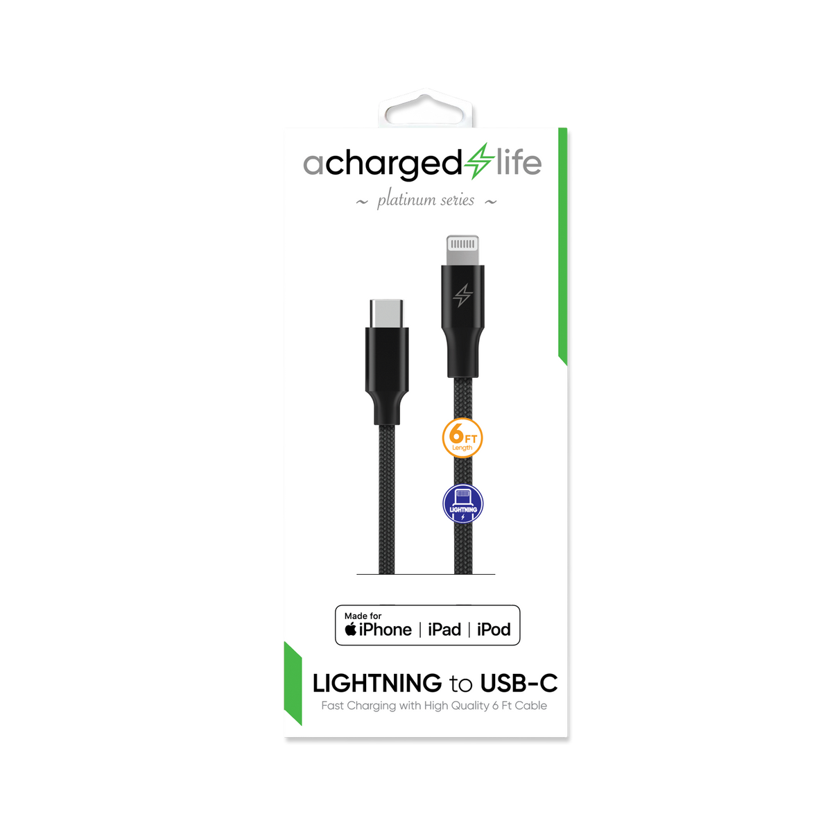 Charging Cable USB-C to Lightning 6Ft (MFI) Black – A Charged Life